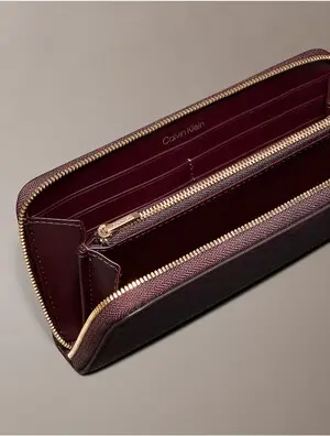 Calvin Klein Emblem Logo Long Zip Wallet - Fudge
