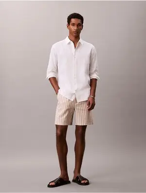 Calvin Klein Linen Blend Stripe Shorts - Cornstalk