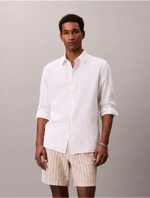 Calvin Klein Linen Blend Stripe Shorts - Cornstalk