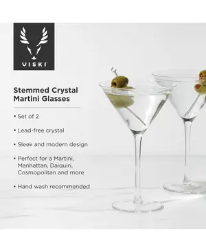 VISKI Raye Crystal Stemmed Martini Glasses, Set Of 2