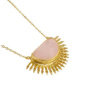 OTTOMAN HANDS Sunrise Rose Quartz Pendant Necklace - Gold