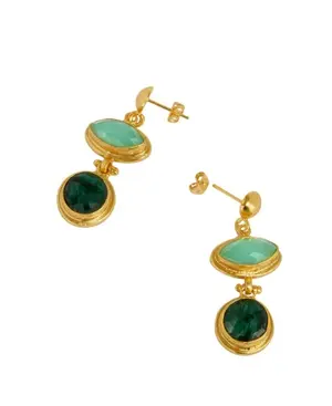 OTTOMAN HANDS Melis Drop Earrings With Aqua Chalcedony And Emerald