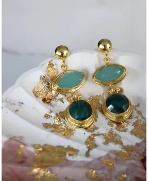 OTTOMAN HANDS Melis Aqua And Emerald Drop Earrings