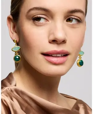 OTTOMAN HANDS Melis Aqua And Emerald Drop Earrings