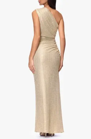Betsy & Adam Metallic One-shoulder Gown