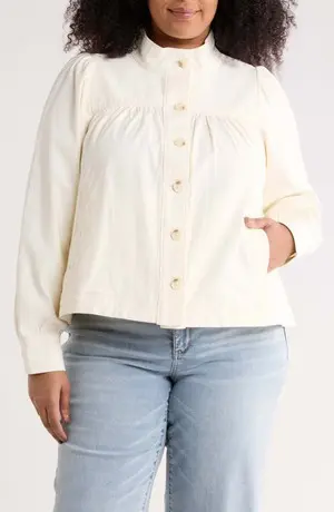 Treasure & Bond High Neck Stretch Cotton Twill Jacket - Ecru