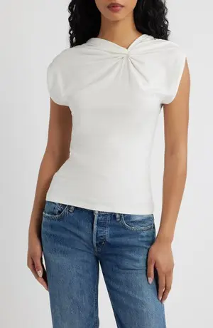 Topshop Ruched Stretch Cotton Top With Knot Detail
