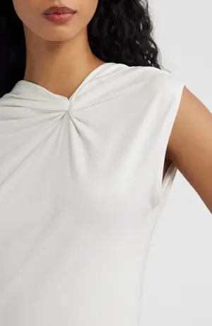 Topshop Ruched Stretch Cotton Top With Knot Detail
