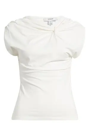 Topshop Ruched Stretch Cotton Top With Knot Detail