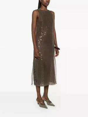 Brunello Cucinelli Sequin Embellished Sleeveless Midi Dress