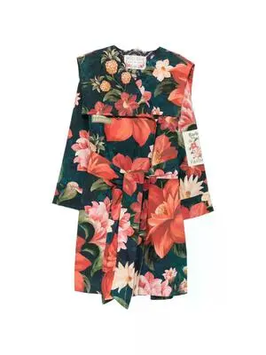 Barbour X Farm Rio Gardenia Floral-print Belted Coat - Blue
