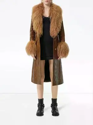 Burberry Python Print Leather Jacket With Fur Trim
