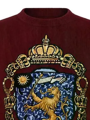 Dolce & Gabbana Embroidered Lion Crest Crew Neck Sweater - Red