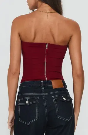 Princess Polly Oscuro Strapless Mesh Corset Top - Berry