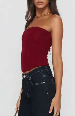 Princess Polly Oscuro Strapless Mesh Corset Top - Berry