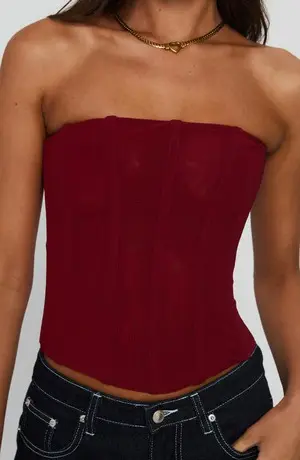 Princess Polly Oscuro Strapless Mesh Corset Top - Berry