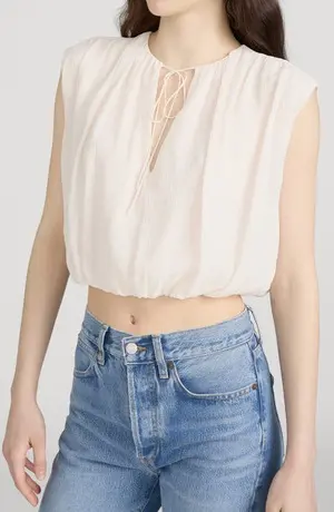 FRAME The Wave Tie Neck Silk Top - Cream
