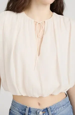 FRAME The Wave Tie Neck Silk Top - Cream