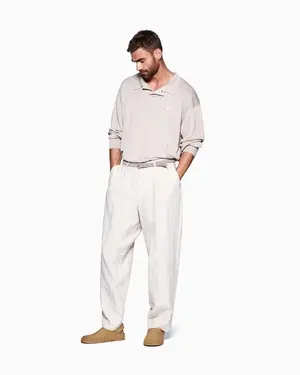 Giorgio Armani Double-pleat Linen Trousers With Pinstripes - Grey