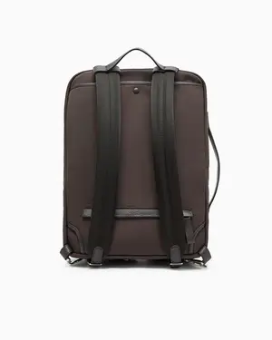 Giorgio Armani Nylon And Pebbled Leather Backpack - Brown