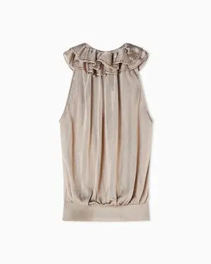 Giorgio Armani Viscose Top With Ruffle Neckline And Front Tie - Beige