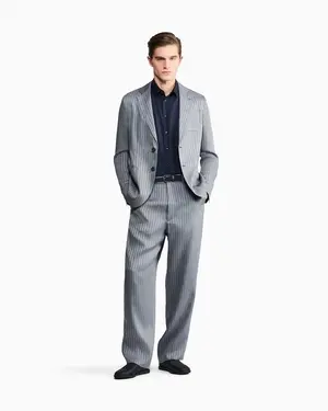 Giorgio Armani Flat-front Trousers In Viscose, Linen, And Silk