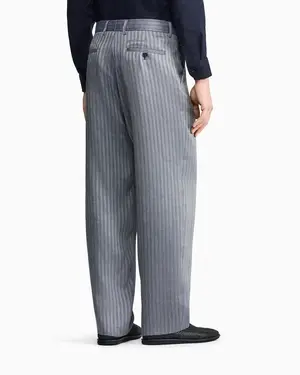 Giorgio Armani Flat-front Trousers In Viscose, Linen, And Silk