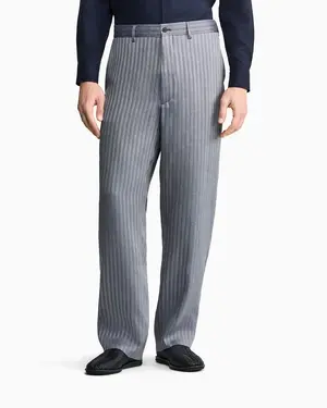 Giorgio Armani Flat-front Trousers In Viscose, Linen, And Silk