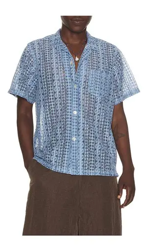 BATHER Tide Gonzo Lace Camp Shirt - Blue