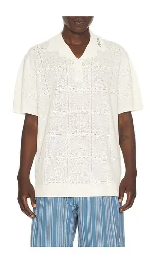 MALBON Resort Crochet Polo In White - Ivory