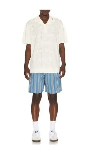 MALBON Resort Crochet Polo In White - Ivory