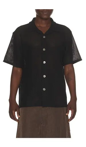 DUNST Open Collared Crochet Shirt - Black