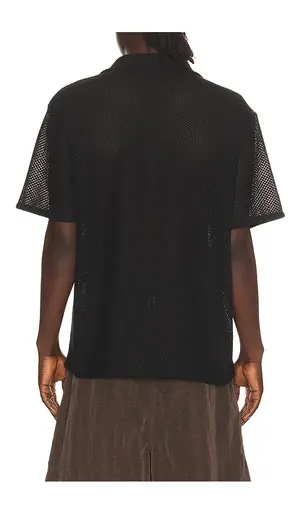 DUNST Open Collared Crochet Shirt - Black