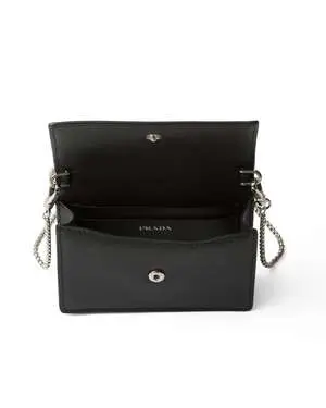 Prada Saffiano Leather Card Holder With Shoulder Strap