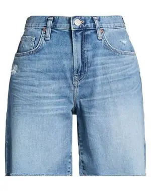 True Religion Distressed Cotton Blend Denim Shorts - Blue