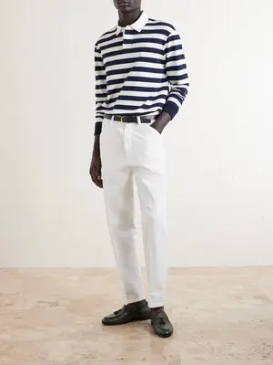 Dunhill Striped Cotton And Cashmere Polo Shirt - Blue