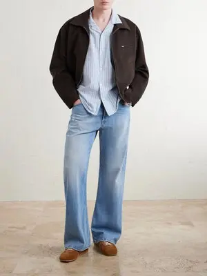 CORRIDOR Convertible-collar Striped Cotton And Linen-blend Shirt - Blue