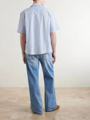 CORRIDOR Convertible-collar Striped Cotton And Linen-blend Shirt - Blue