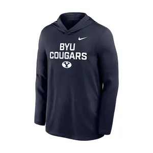 Nike Brigham Young University Cougars Sideline Dri-fit Long-sleeve Hooded T-shirt - Blue