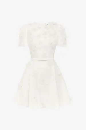 LEO LIN Elyse Petal Short Sleeve Mini Dress - Snow