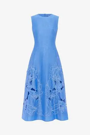 LEO LIN Cleo Appliqué Sleeveless Midi Dress - Azure