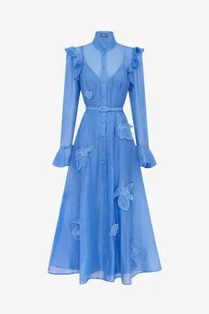 LEO LIN Katrina Appliqué Butterfly Sleeve Midi Dress - Azure