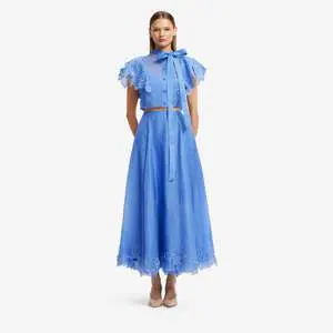 LEO LIN Leila Appliqué Midi Skirt - Azure