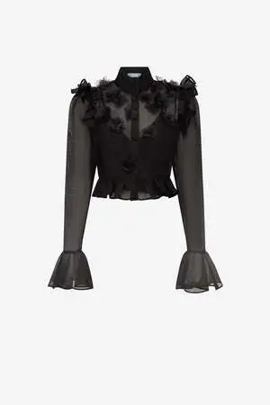 LEO LIN Maeve Petal Butterfly Long Sleeve Top - Ebony