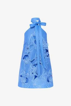 LEO LIN Lola Appliqué Halterneck Mini Dress
