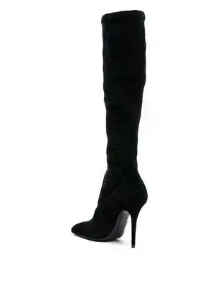 Saint Laurent Ella Velvet 110mm Thigh-high Boots - Black