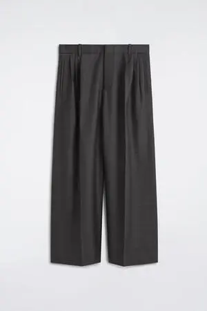 Cos Pleated Relaxed-fit Wide-leg Wool Pants - Gray