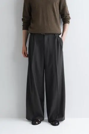Cos Pleated Relaxed-fit Wool Pants - Gray