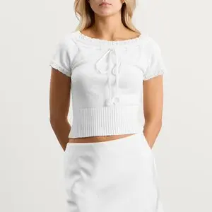 MY MUM MADE IT Lace Knit Top With Drawstring Neckline
