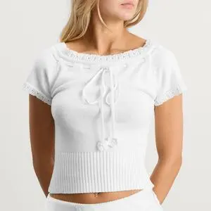 MY MUM MADE IT Lace Knit Top With Drawstring Neckline